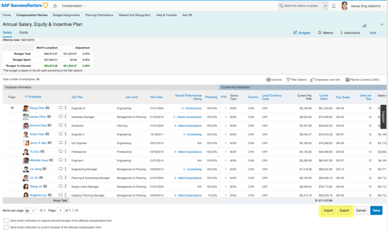 SuccessFactors Compensation - Executive Review Export / Import ...